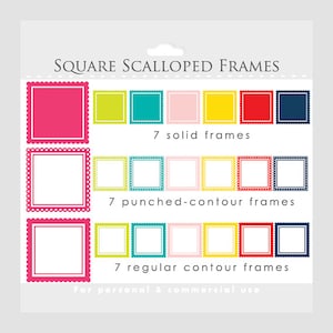 Square Scalloped Frames Clipart - Square Frames for Collages, Digital ...