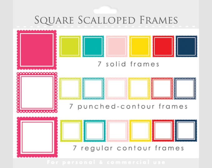 Square Scalloped Frames Clipart - Square Frames for Collages, Digital ...