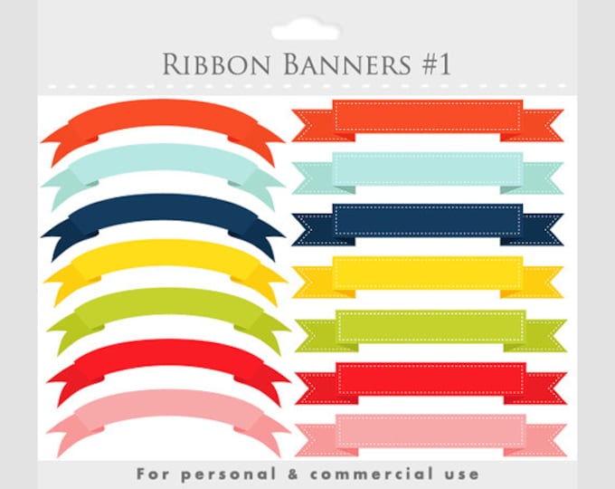 Flag Ribbon Banners Digital Clip Art, Pastel Rainbow Colours ...