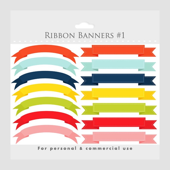 Banner Clipart, Stitched Ribbon Flags, Digital Ribbon Clip Art, Tags ...