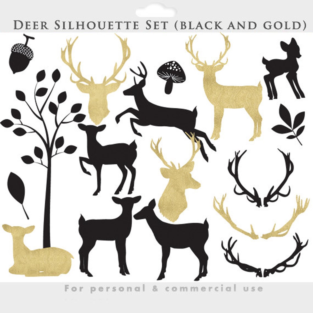 Deer Clipart - Deer Clip Art Sihouettes, Black, Gold, Antlers, Glitter ...