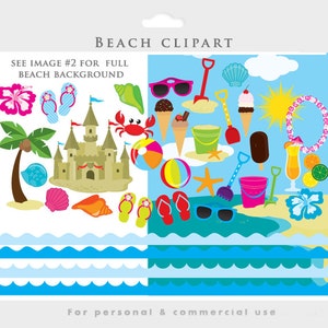 Beach Clipart Summer Clipart, Beach Ball, Sand Castle, Palm, Shells ...