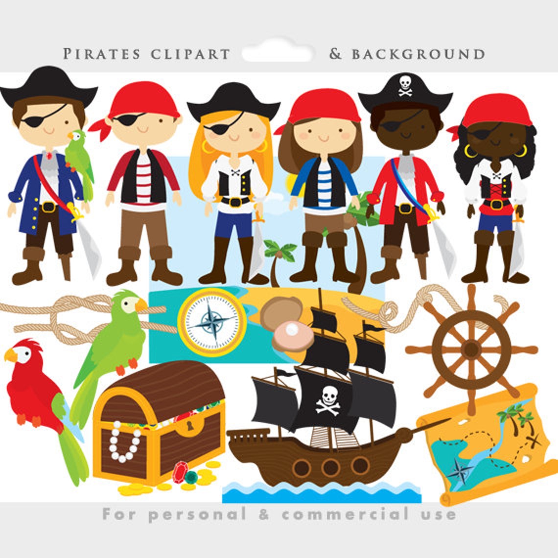 Pirate Clipart Pirates Clip Art Eyepatch Booty Ship - Etsy