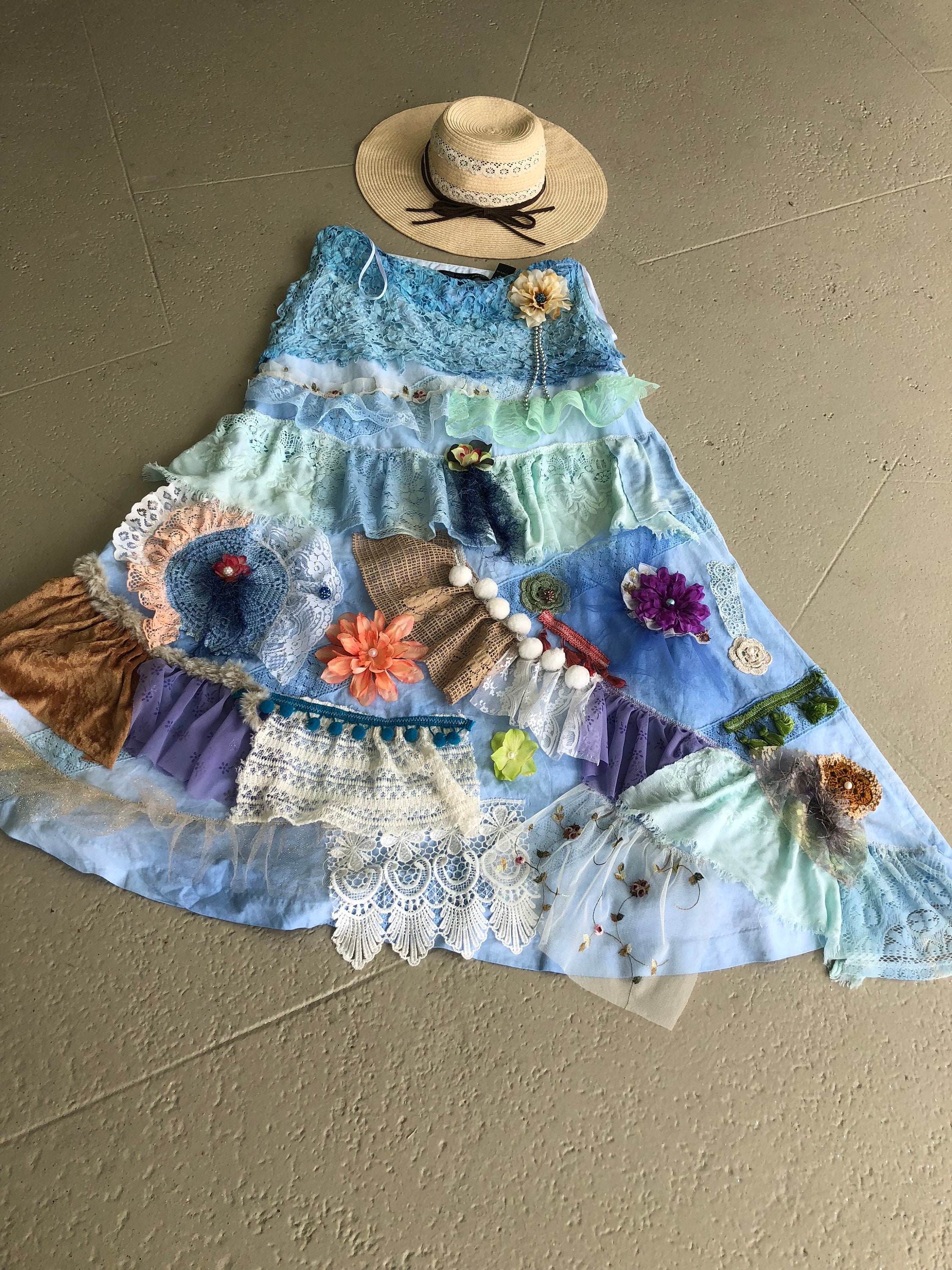 Handdyed reworked altered couture textile art fabric collage | Etsy