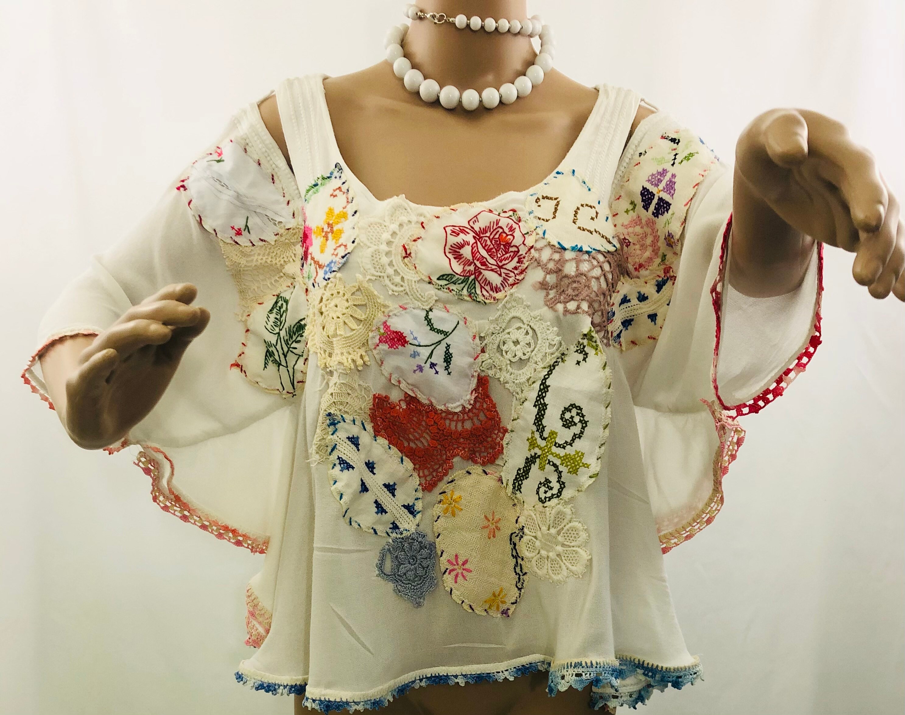 L Baroque White Cotton Shabby Chic Embroidered Prairie Needlework ...
