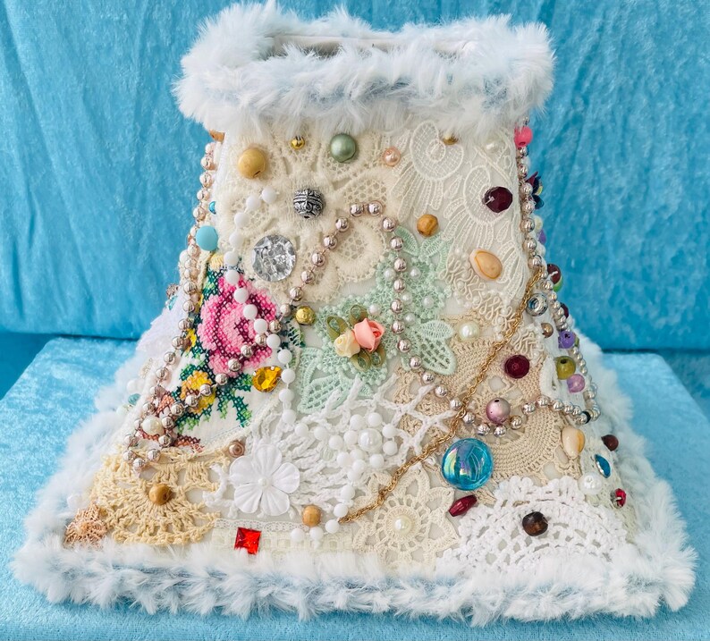 Hand Crafted Collage White and Blue Slanted Square Cut Corner Romantic ...