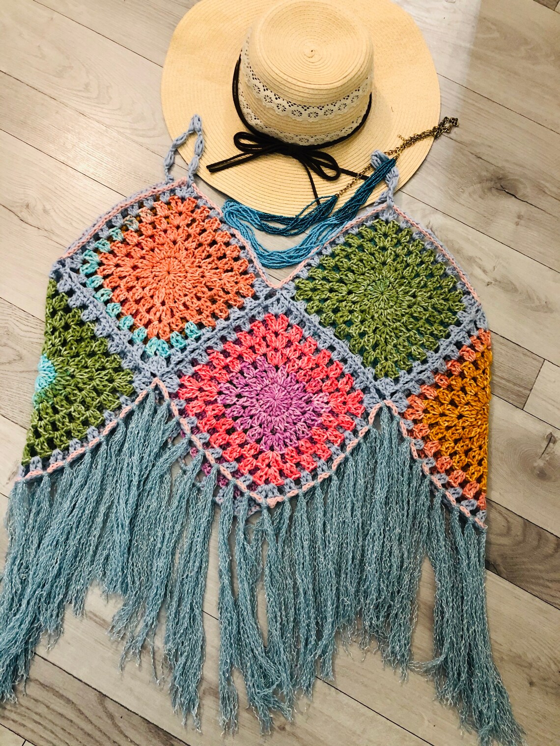 Granny Square Bohemian/hippie/gypsy Fringe Colorful Ombre - Etsy