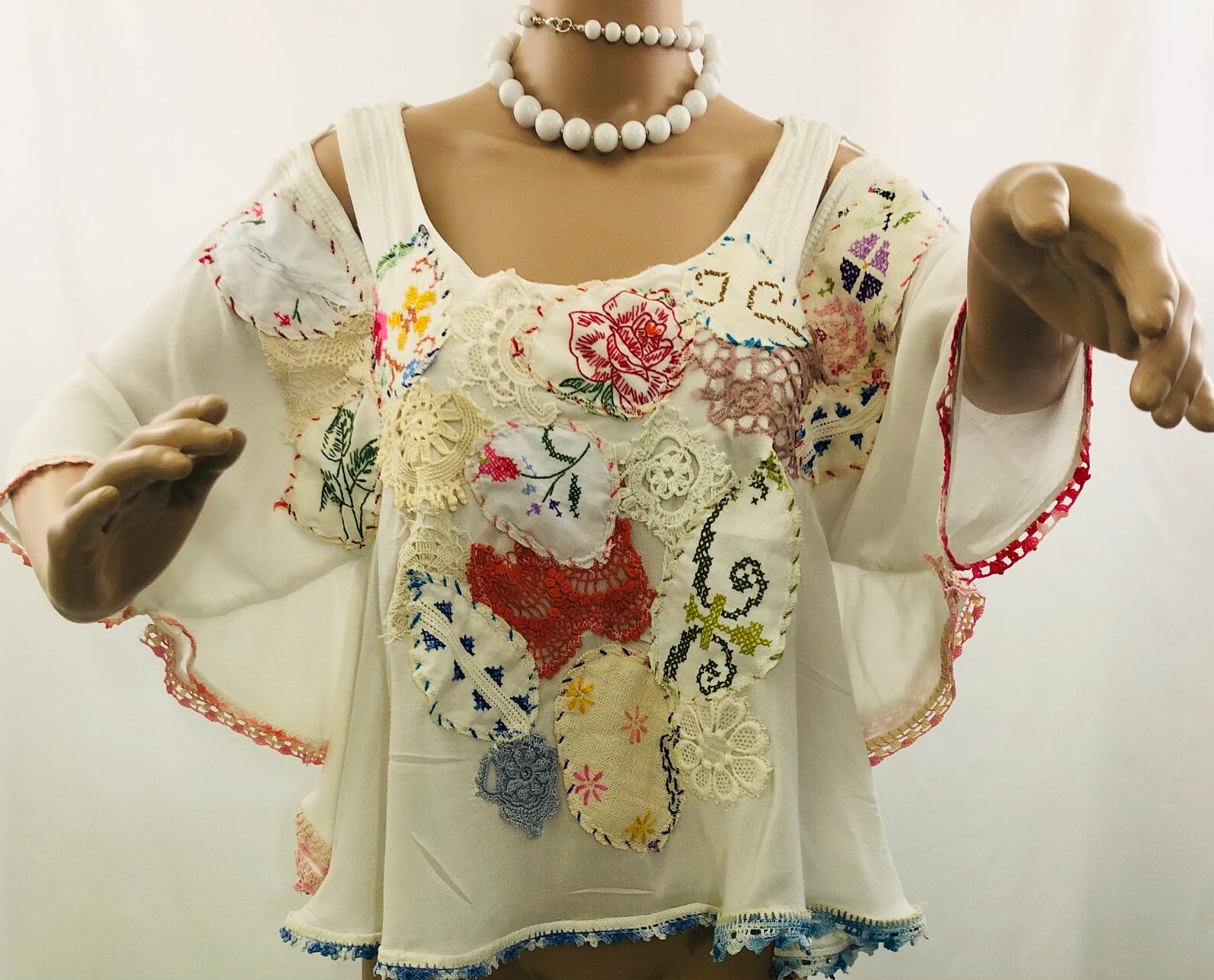 L Baroque White Cotton Shabby Chic Embroidered Prairie Needlework ...