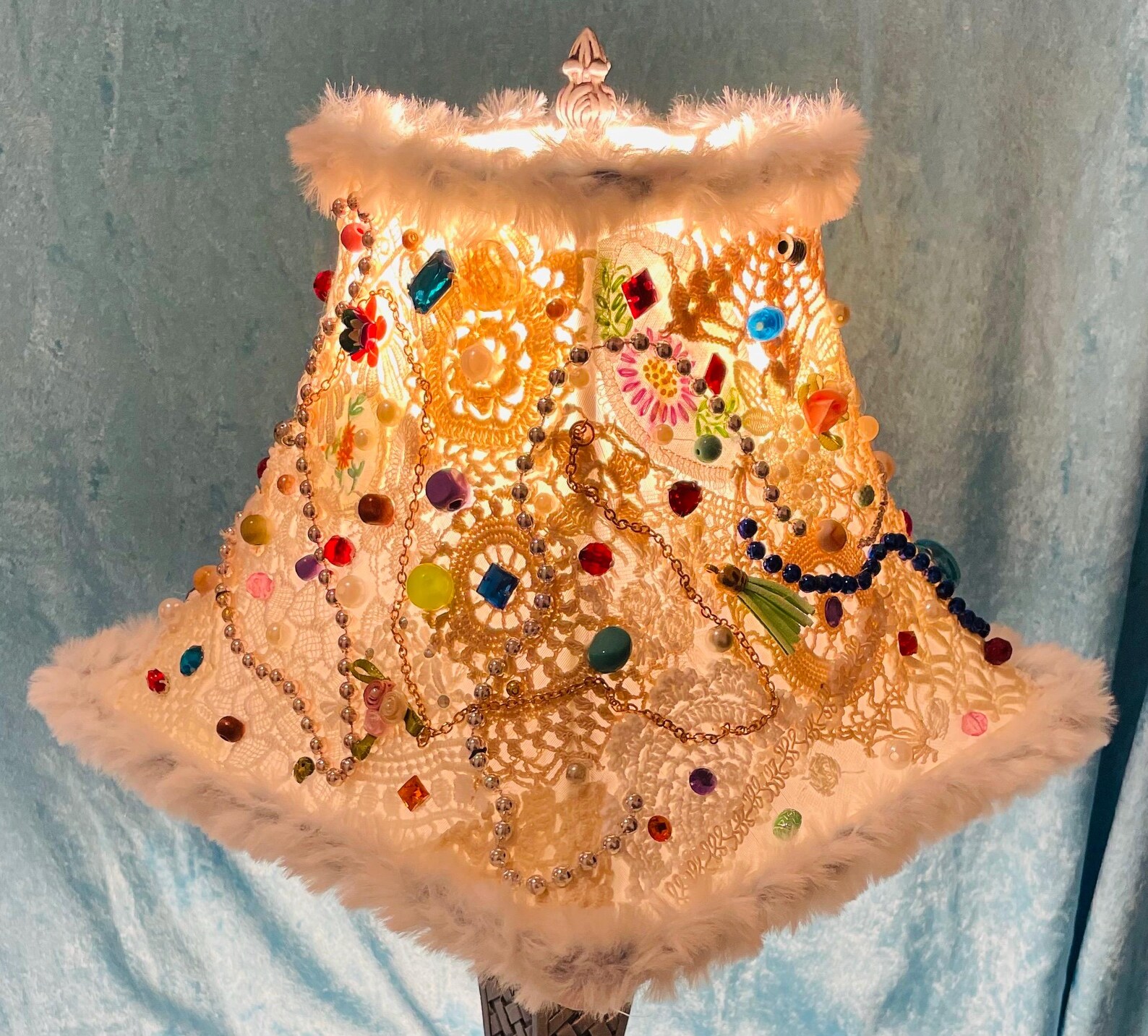 Hand Crafted Collage White and Blue Slanted Square Cut Corner Romantic ...