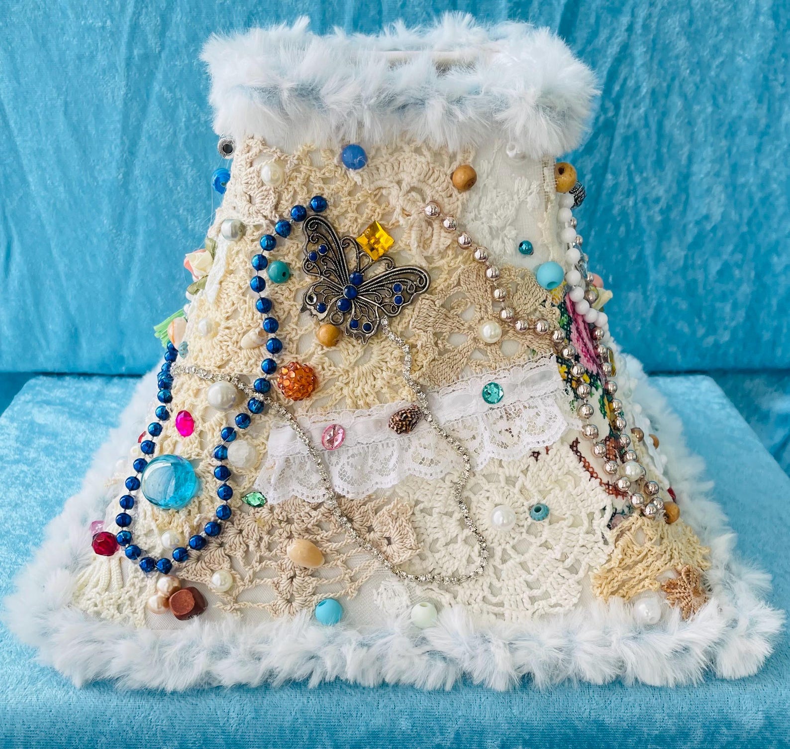 Hand Crafted Collage White and Blue Slanted Square Cut Corner Romantic ...