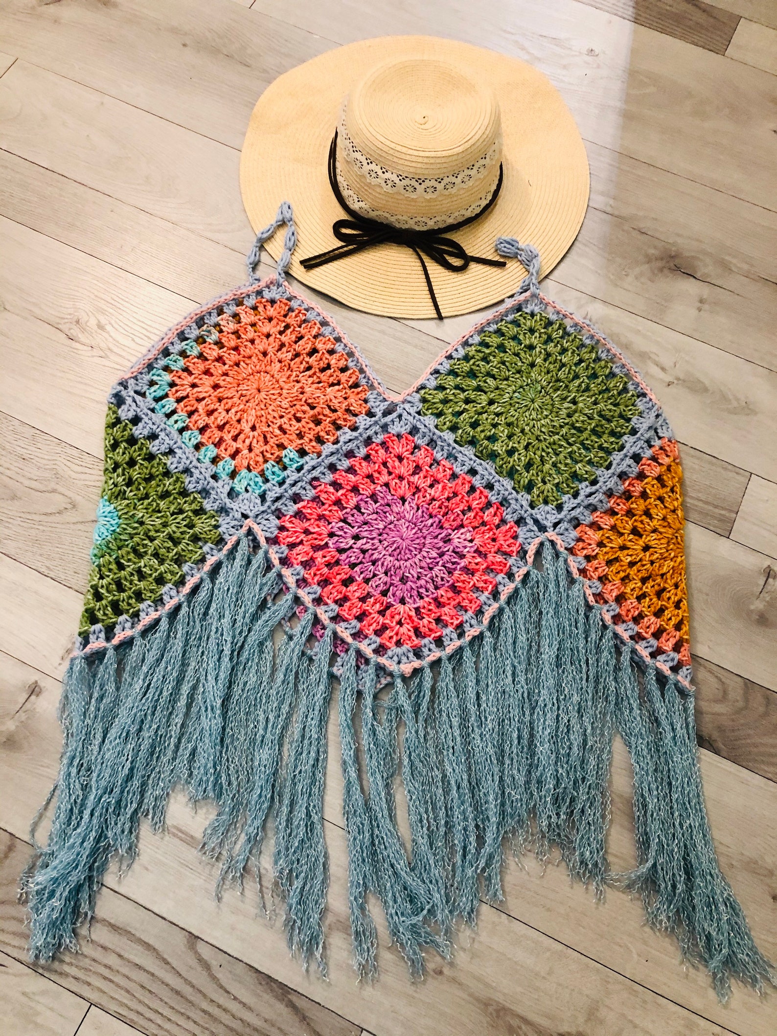 Granny Square Bohemian/hippie/gypsy Fringe Colorful Ombre - Etsy