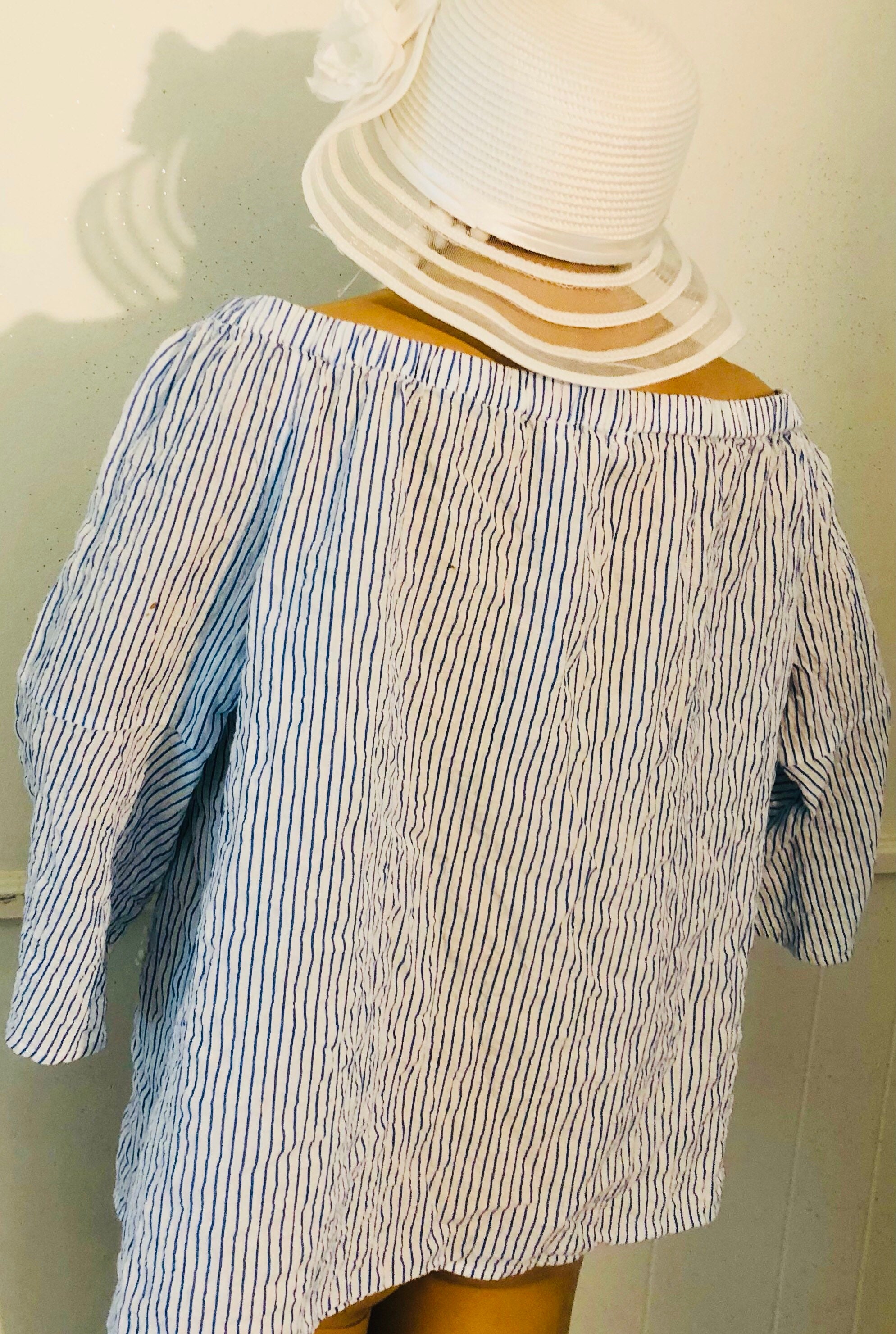 XL 100% Cotton White and Blue Strips off the Shoulder Wearable - Etsy