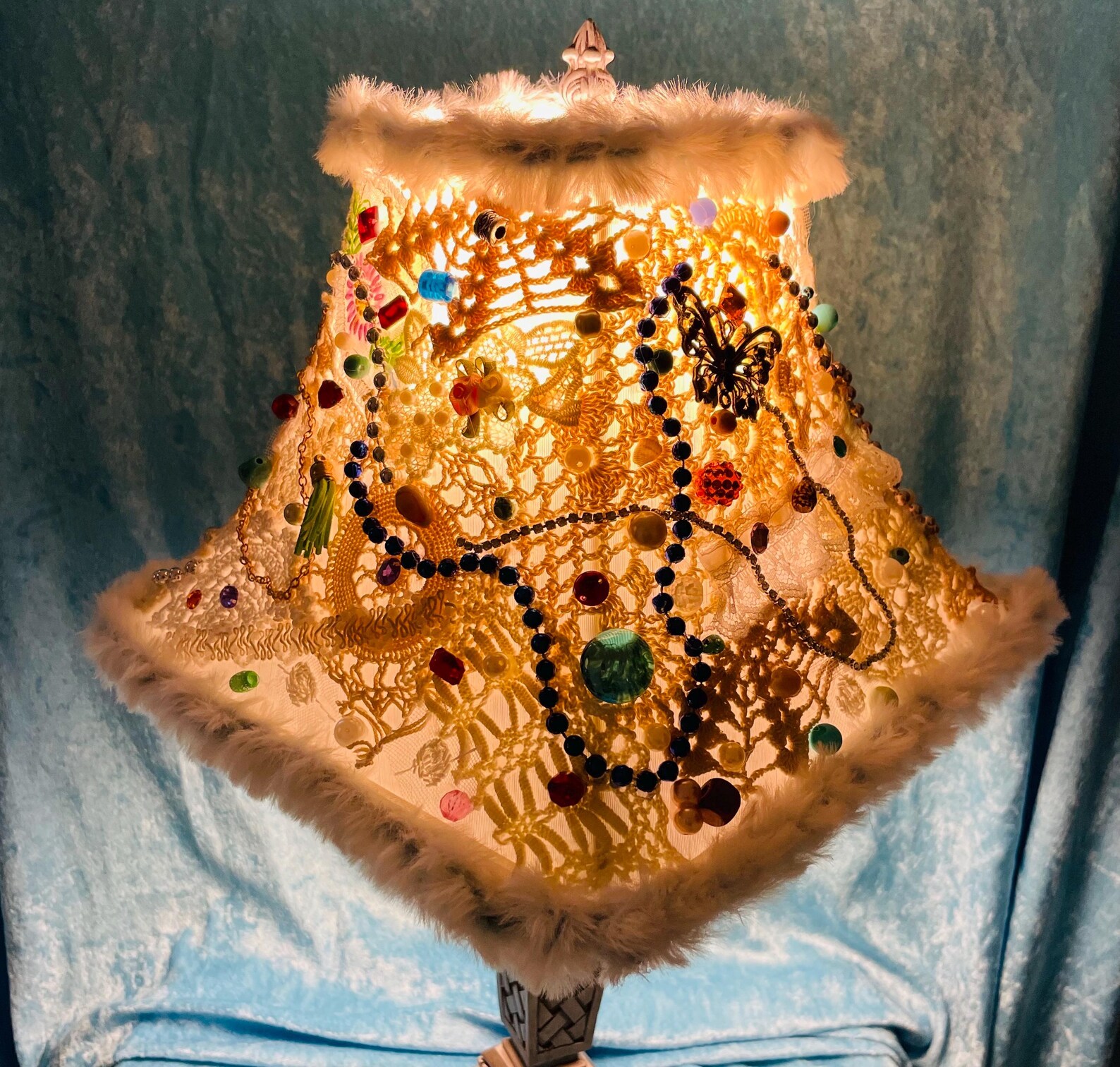 Hand Crafted Collage White and Blue Slanted Square Cut Corner Romantic ...