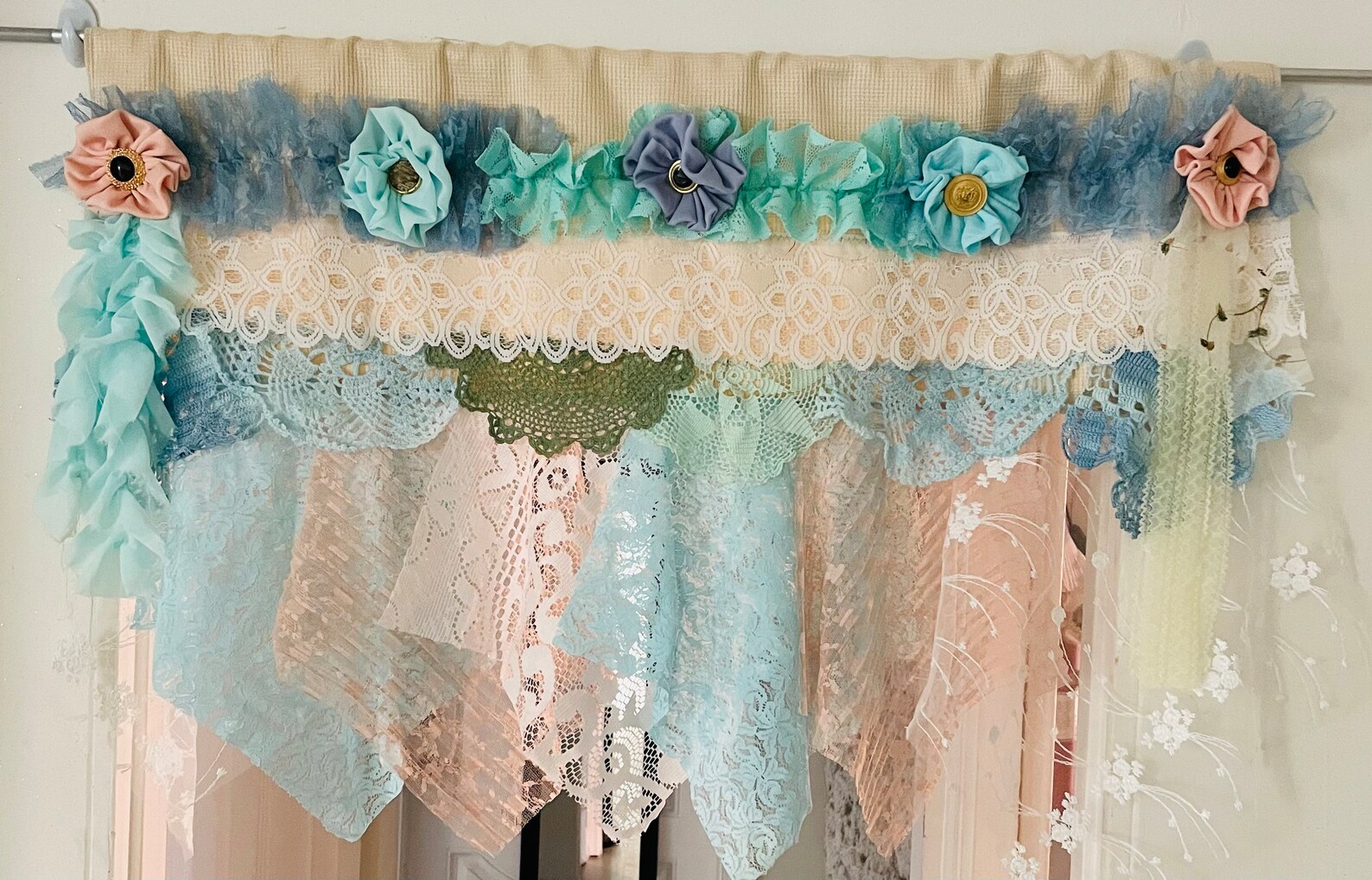 Handmade French Country Farmhouse Kitchen Valance Decor Pastel Colors ...