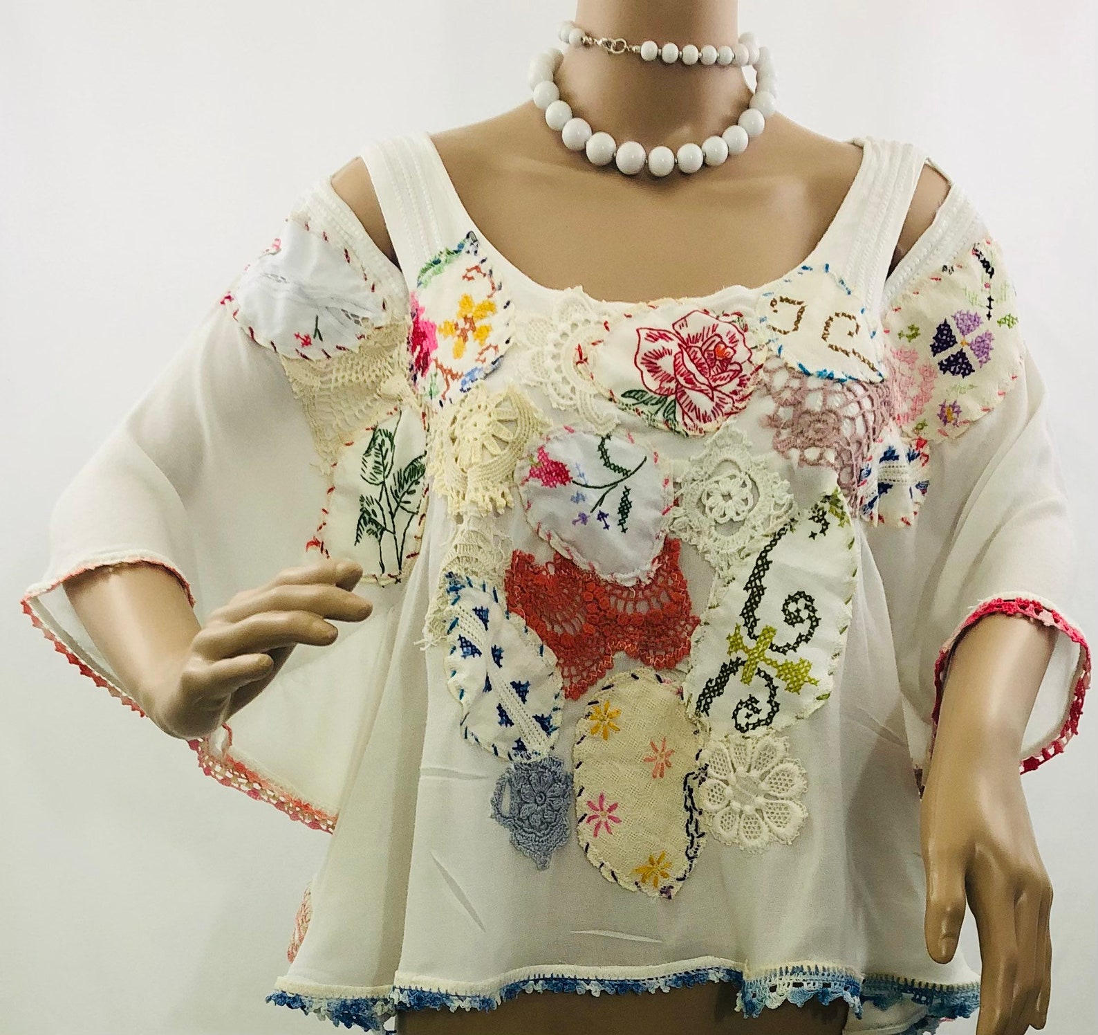 L Baroque White Cotton Shabby Chic Embroidered Prairie Needlework ...