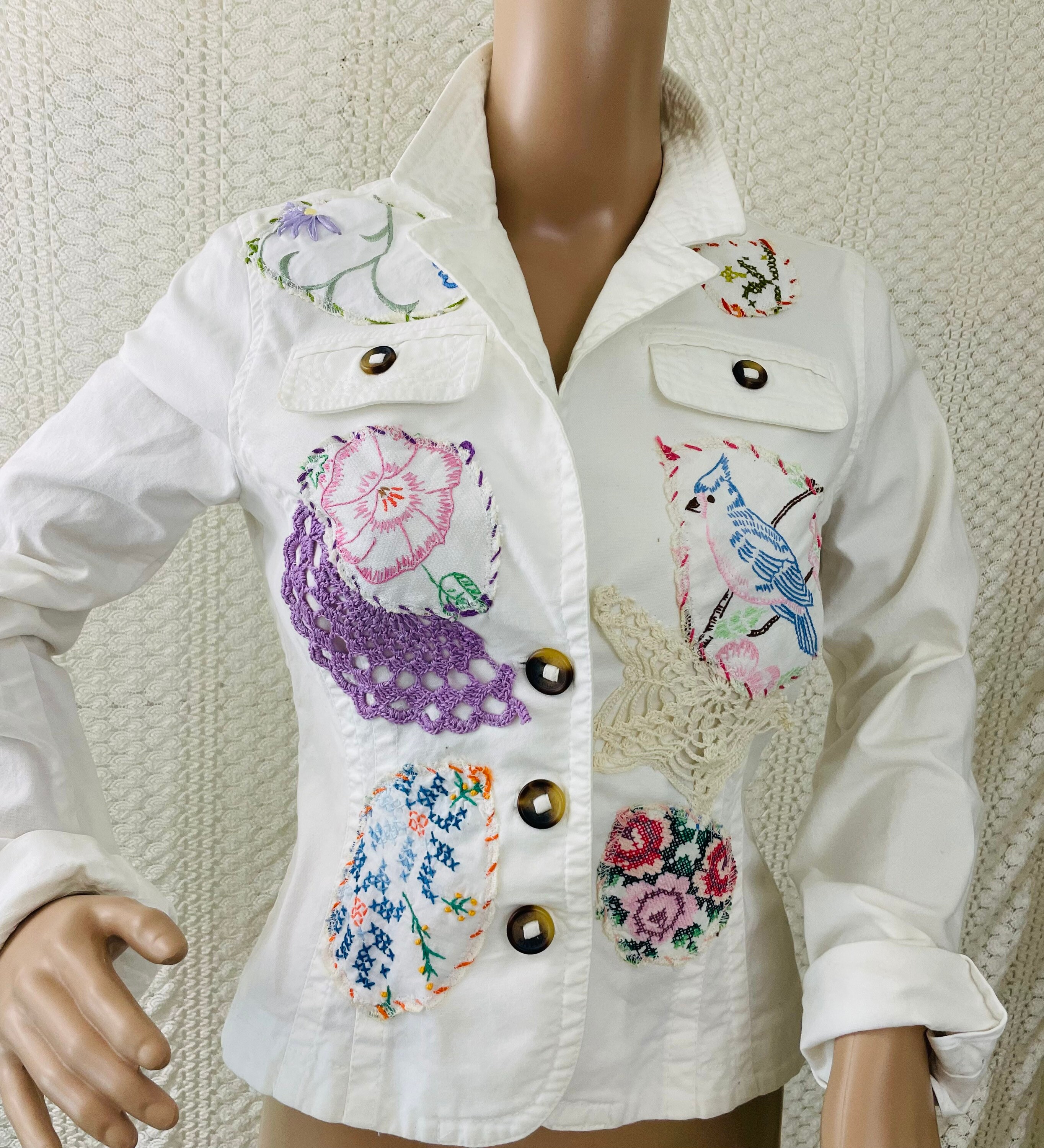 M White Cotton Embroidered With Vintage Motifs Garden Tea Party ...