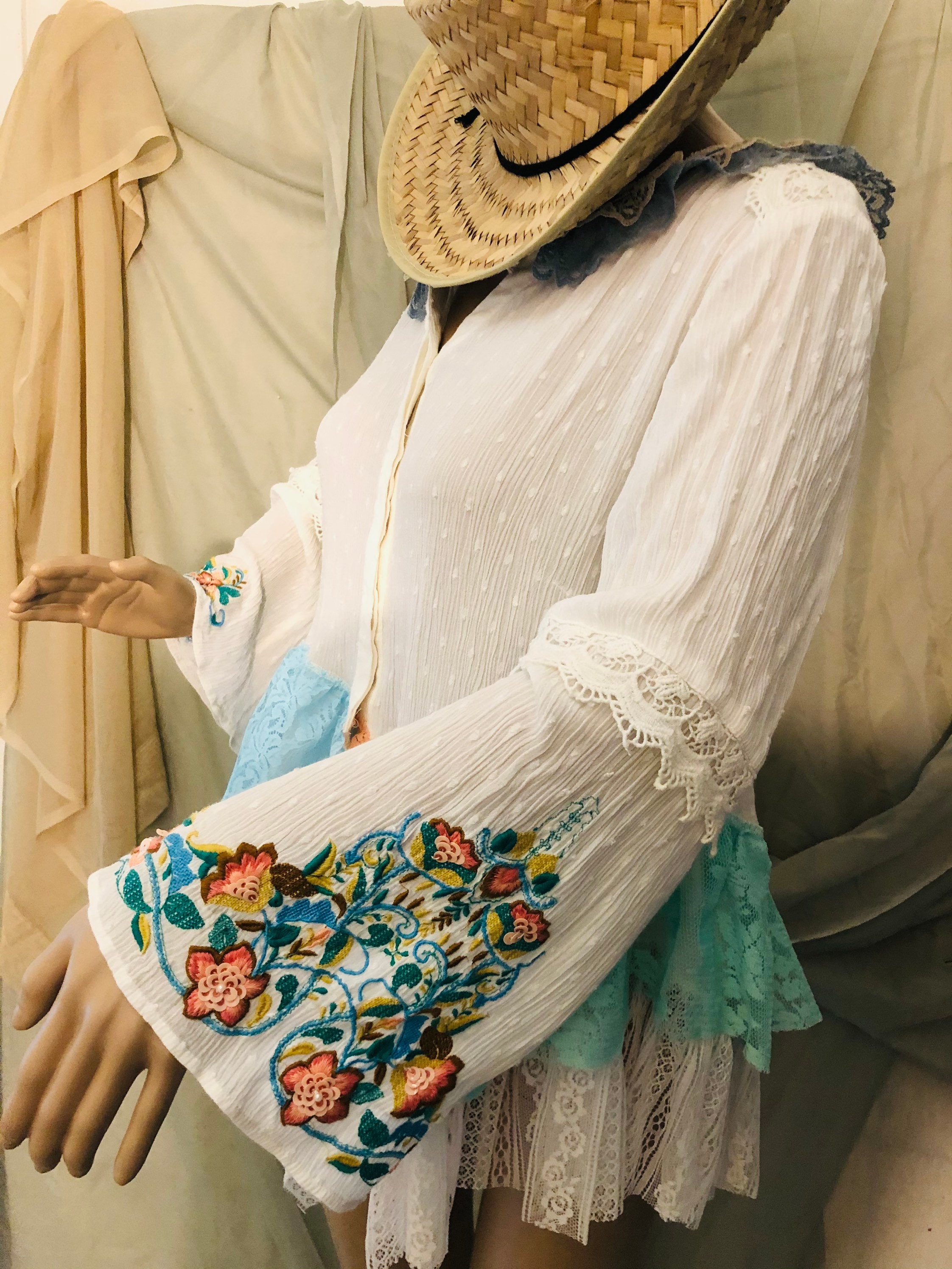 1X Shabby Chic Cowgirl/stevie Nicks Style Embroidered Romantic Magnolia ...