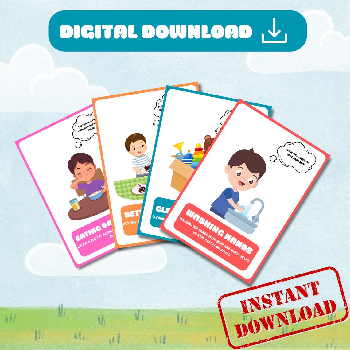 Kids Activity, Daily Routines, Printable Routines Cards, Preschool ...