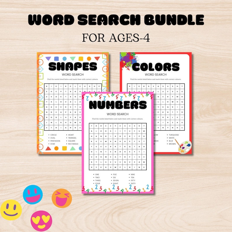 Kids Word Search Puzzle Bundle: Shapes, Colors, Numbers (PDF) - Etsy Canada