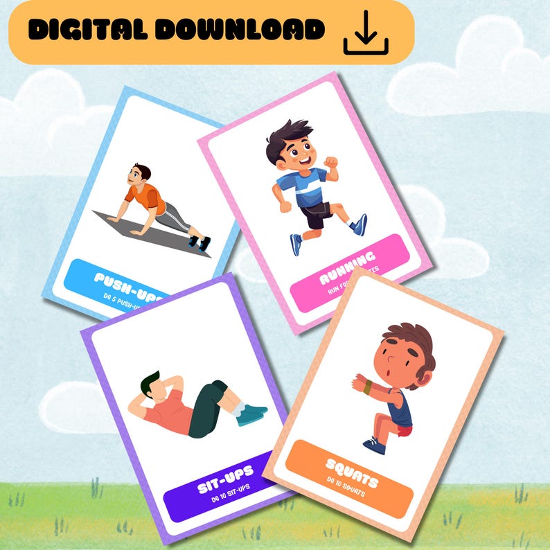 Kids Exercise Cards, Fun Movement Activity, Jump, Run & Have Fun ...