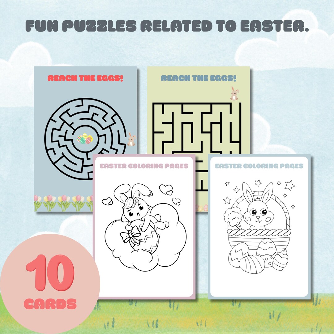 Easter Coloring Pages: Kids Activity Cards (PDF) - Etsy