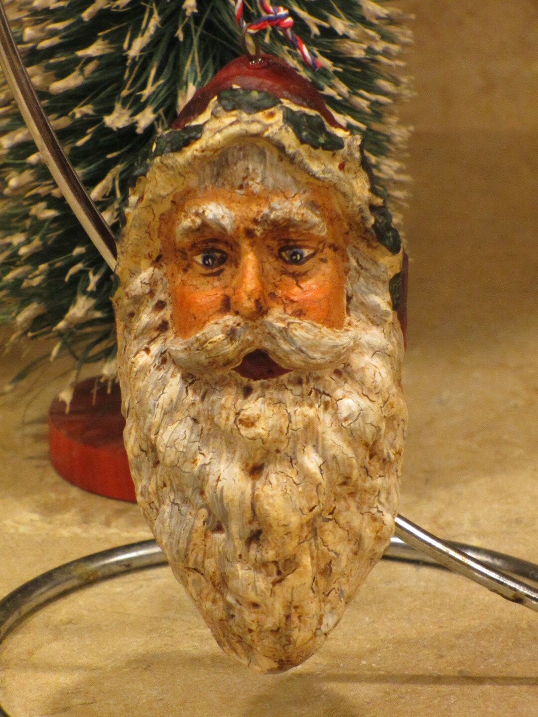 Paper Mache Red Long Beard Santa Ornament - Etsy