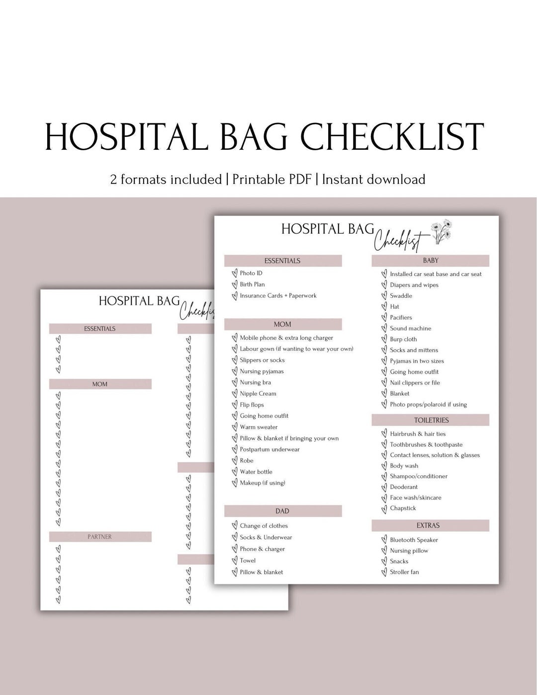 Hospital Bag Checklist Printable, Aesthetic Birth Packing List, Labour ...