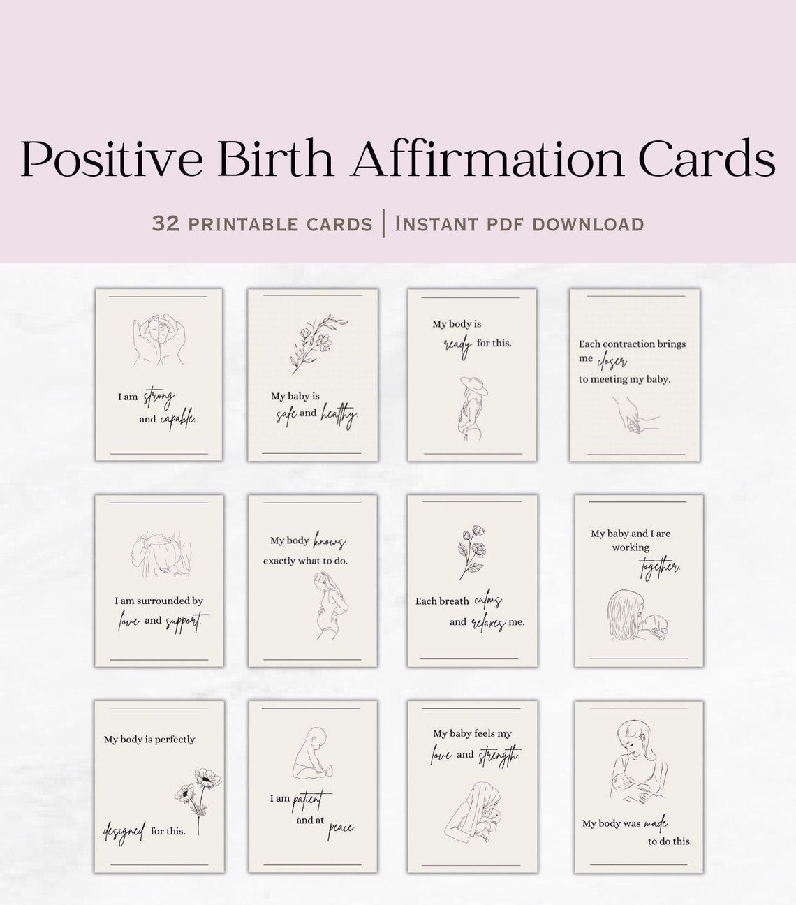 Positive Birth Affirmation Cards for Labour and Birth Neutral Aesthetic Birth Affirmation Cards ...