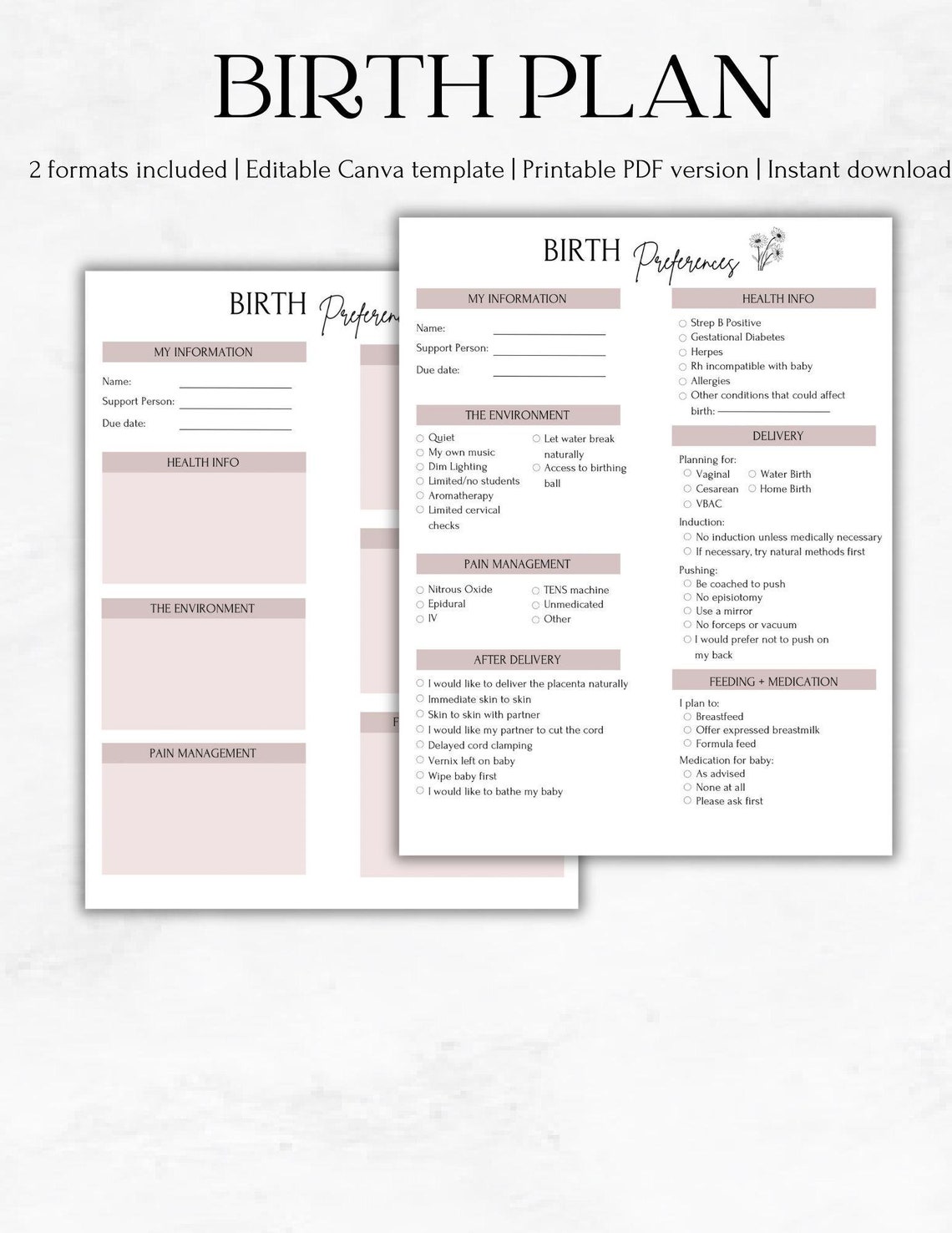 Customizable Aesthetic Birth Plan Template | Editable Canva Pdf ...