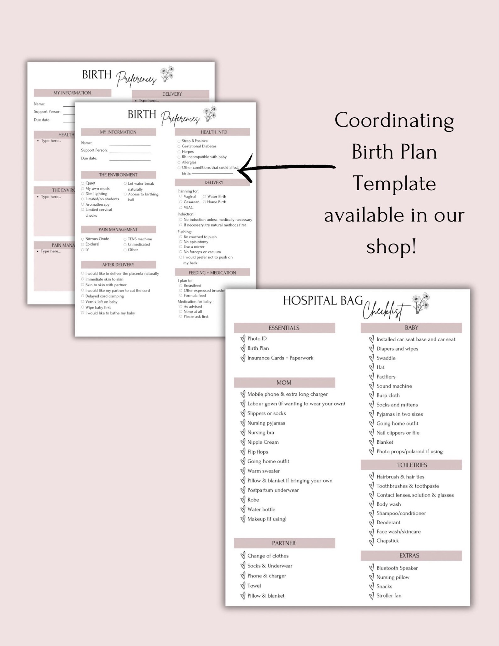 Hospital Bag Checklist Printable, Aesthetic Birth Packing List, Labour ...