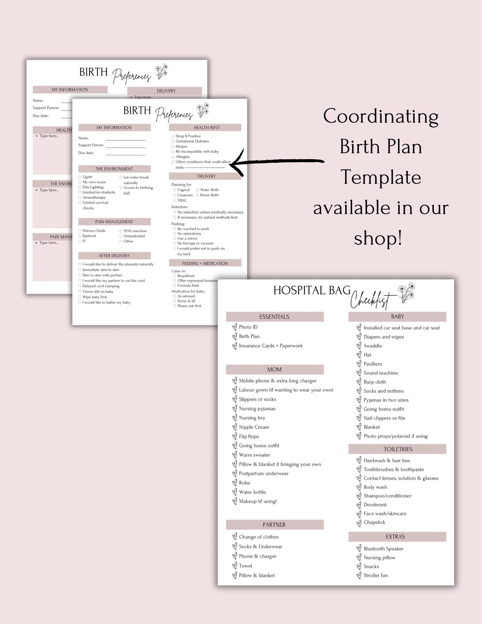 Hospital Bag Checklist Printable, Aesthetic Birth Packing List, Labour ...