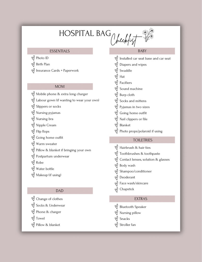 Birth Plan and Hospital Bag Checklist BUNDLE | Customizable Aesthetic ...