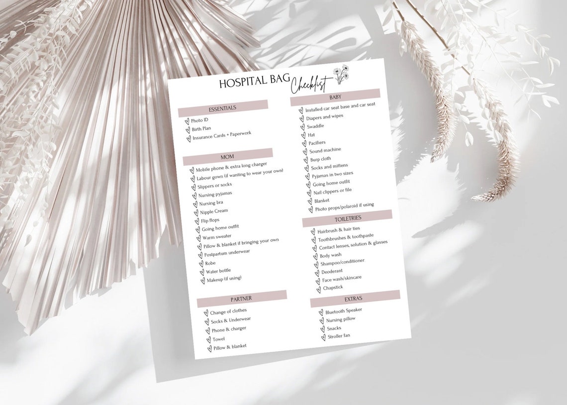 Hospital Bag Checklist Printable, Aesthetic Birth Packing List, Labour ...