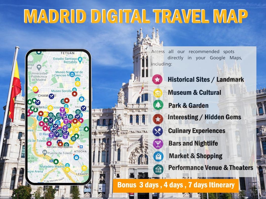 Madrid Travel Map With Google Pins – Must-visit Spots & Hidden Gems ...