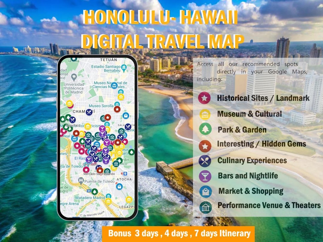 Honolulu Travel Map With Google Pins – Must-visit Places & Hidden Gems ...
