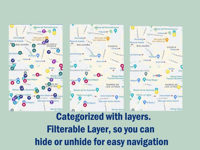 Paris Digital Travel Map for Google Maps Location Pins, France ...