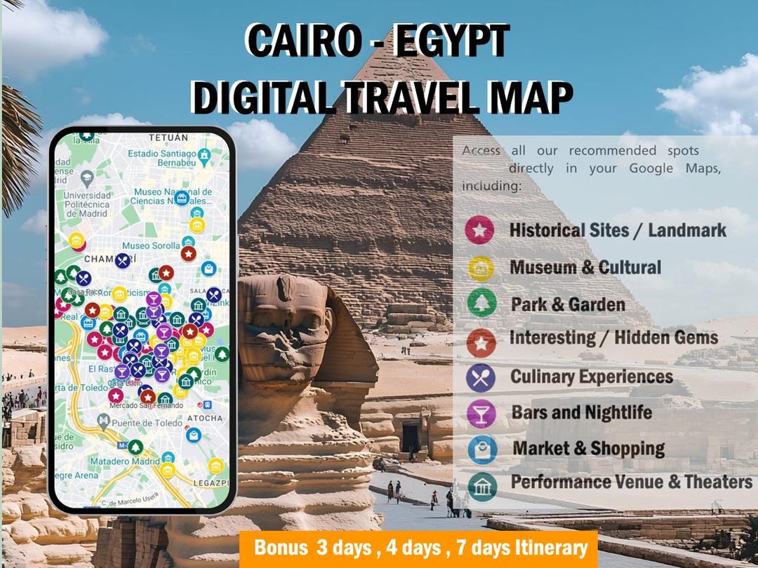 Cairo Travel Map for Google Maps – Day Itinerary & Location Pins ...