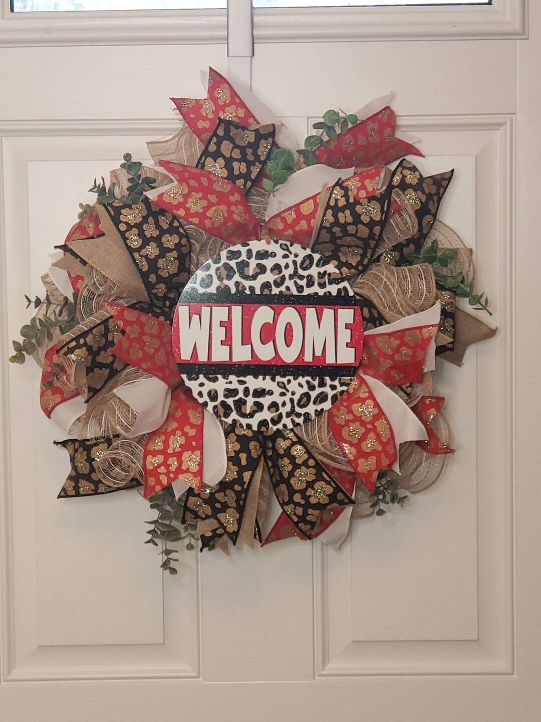 Leopard Print Welcome Wreath: Red, Black & Gold Glam Decor - Etsy
