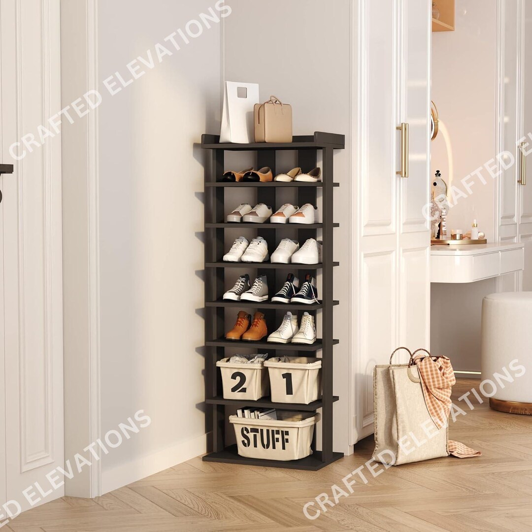 Multi Tier Wooden Shoe Rack Shoe Storage Stand Entryway Shoe Tower ...