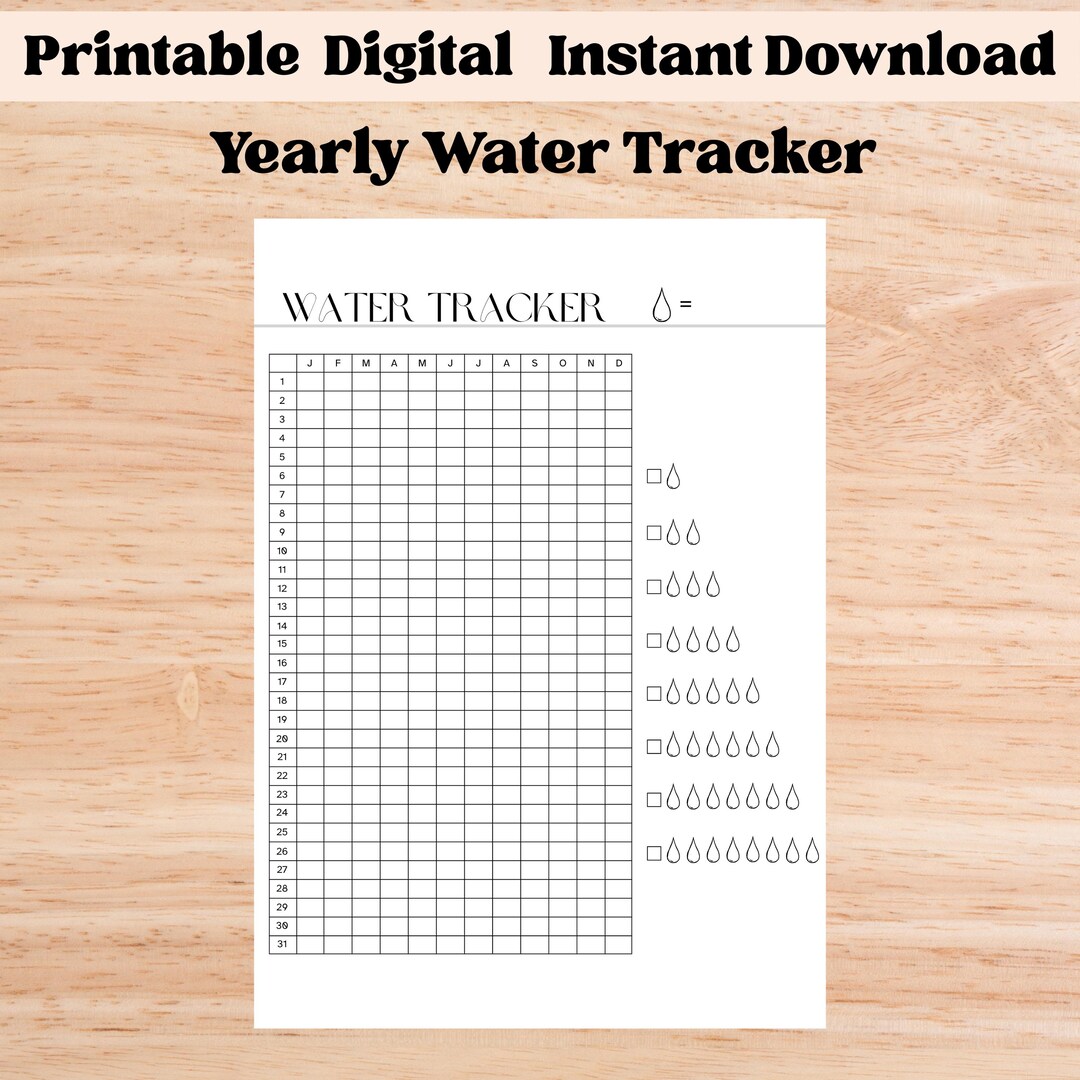 Yearly Water Tracker | Digital and Physical Template | Printable Water ...