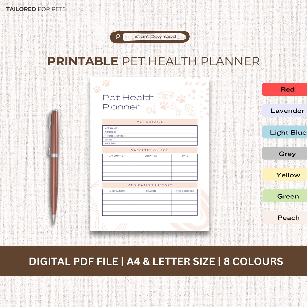 Printable Dog Health Planner and Schedule Pet Health Tracker & Dog Mom ...