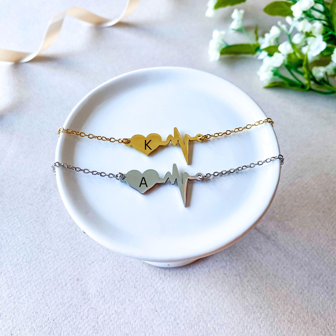 Custom EKG Necklace,personalized Engraved Initial Heartbeat,heart ...