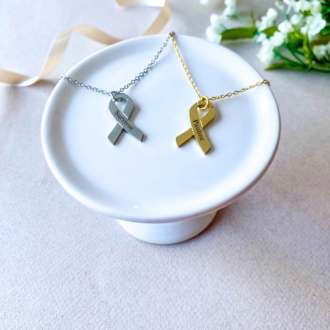 Personalized Cancer Awareness Engraved Ribbon Necklace,custom Name ...
