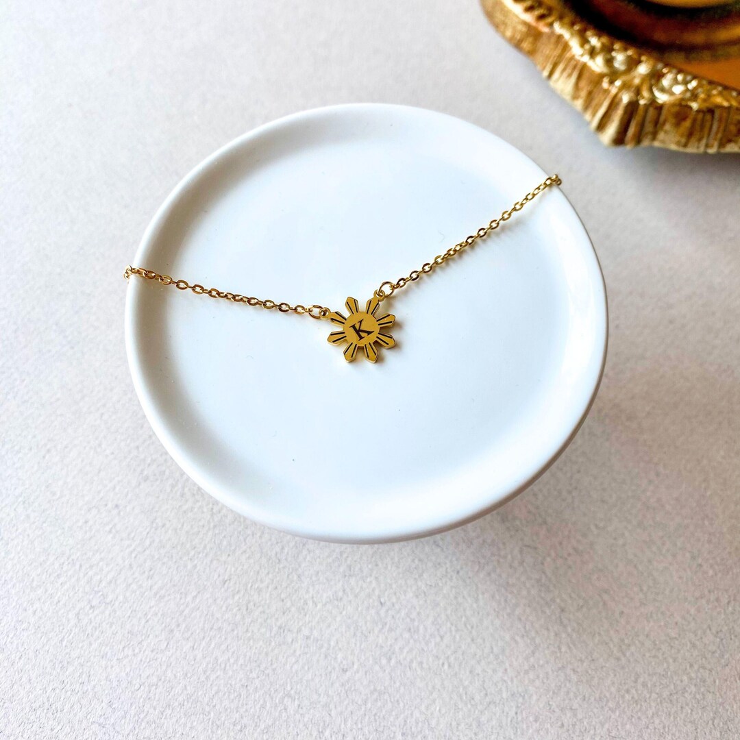 Philippines Sun Engraved Initial Necklace,unique Modern Filipina ...