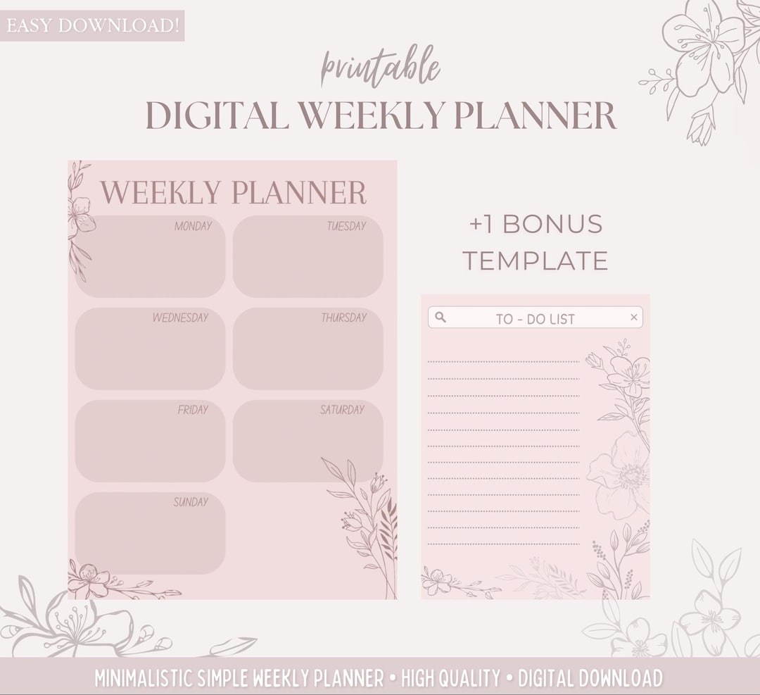 Digital Weekly Planner Minimalistic High Quality Digital Weekly Planner ...
