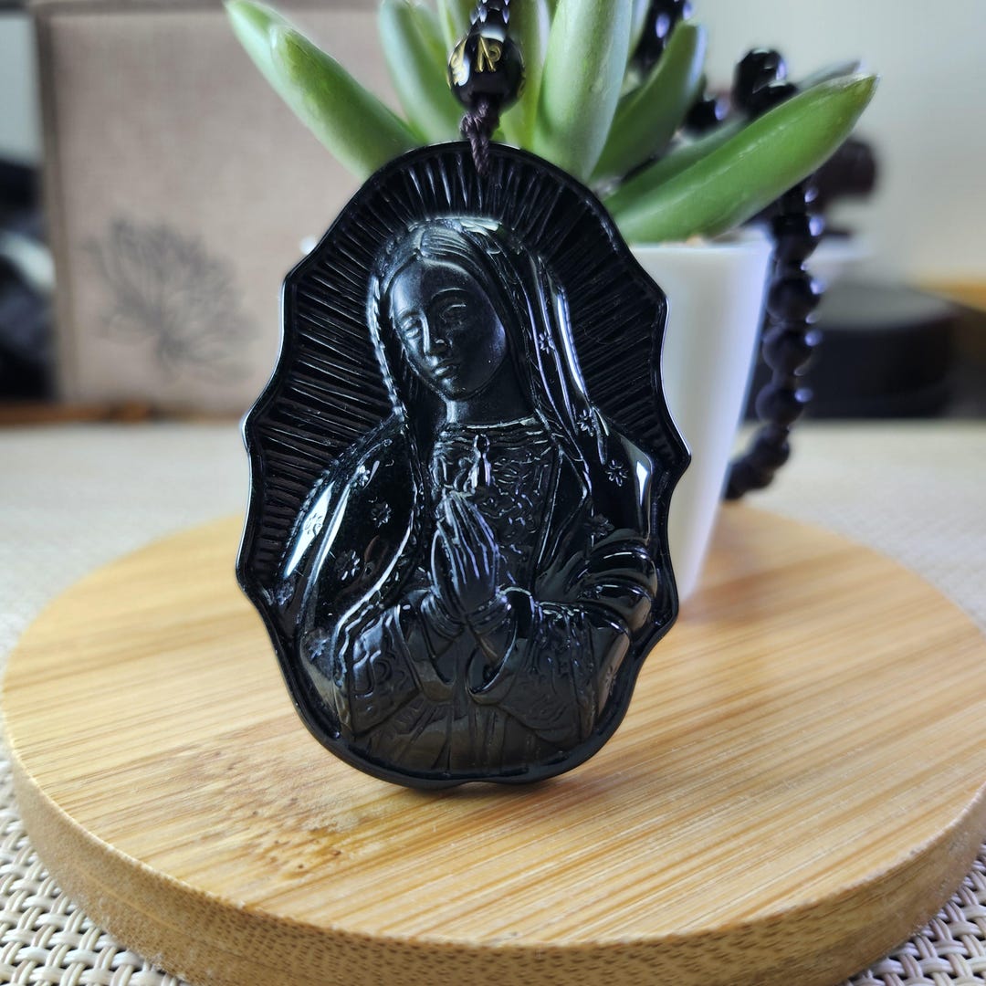 Virgin Mary Well Crafted Untreated Natural Black Jadeite Jade Pendant ...