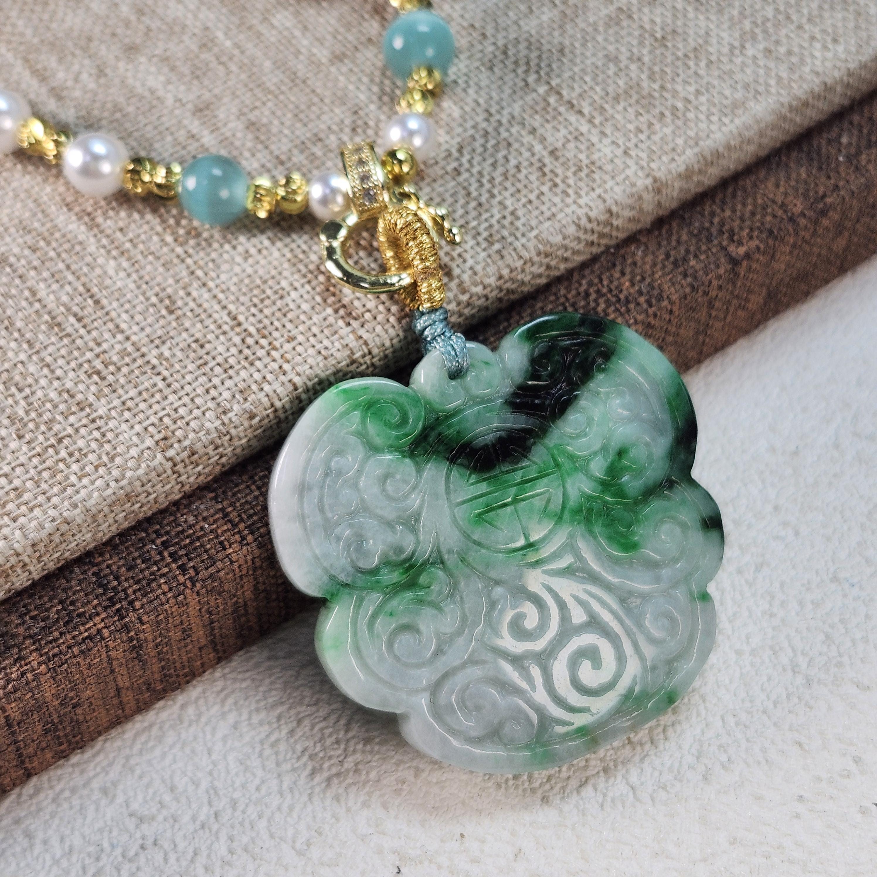 Grade A Jade Vintage Pattern Untreated Natural Jadeite Jade Pendant ...