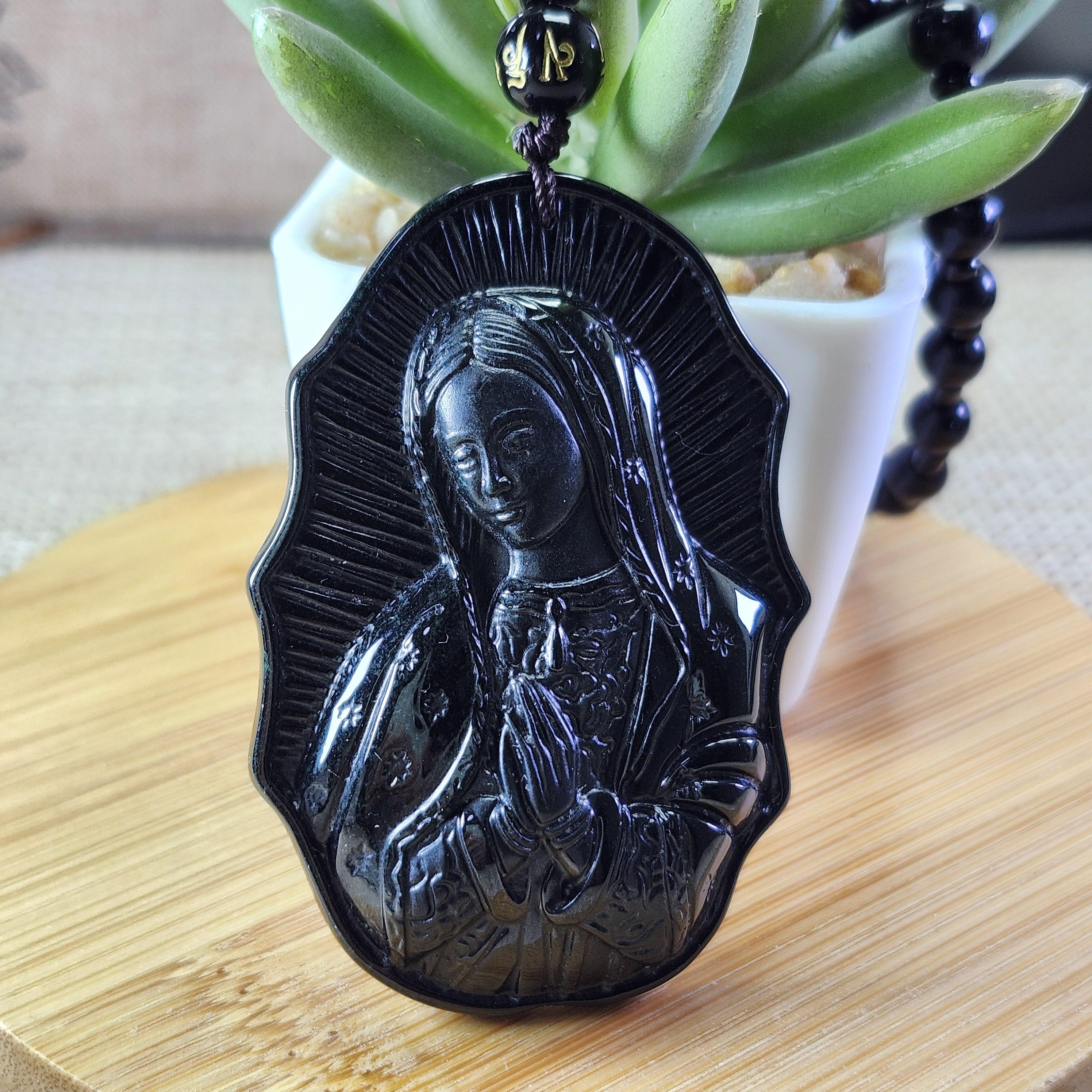 Virgin Mary Well Crafted Untreated Natural Black Jadeite Jade Pendant ...