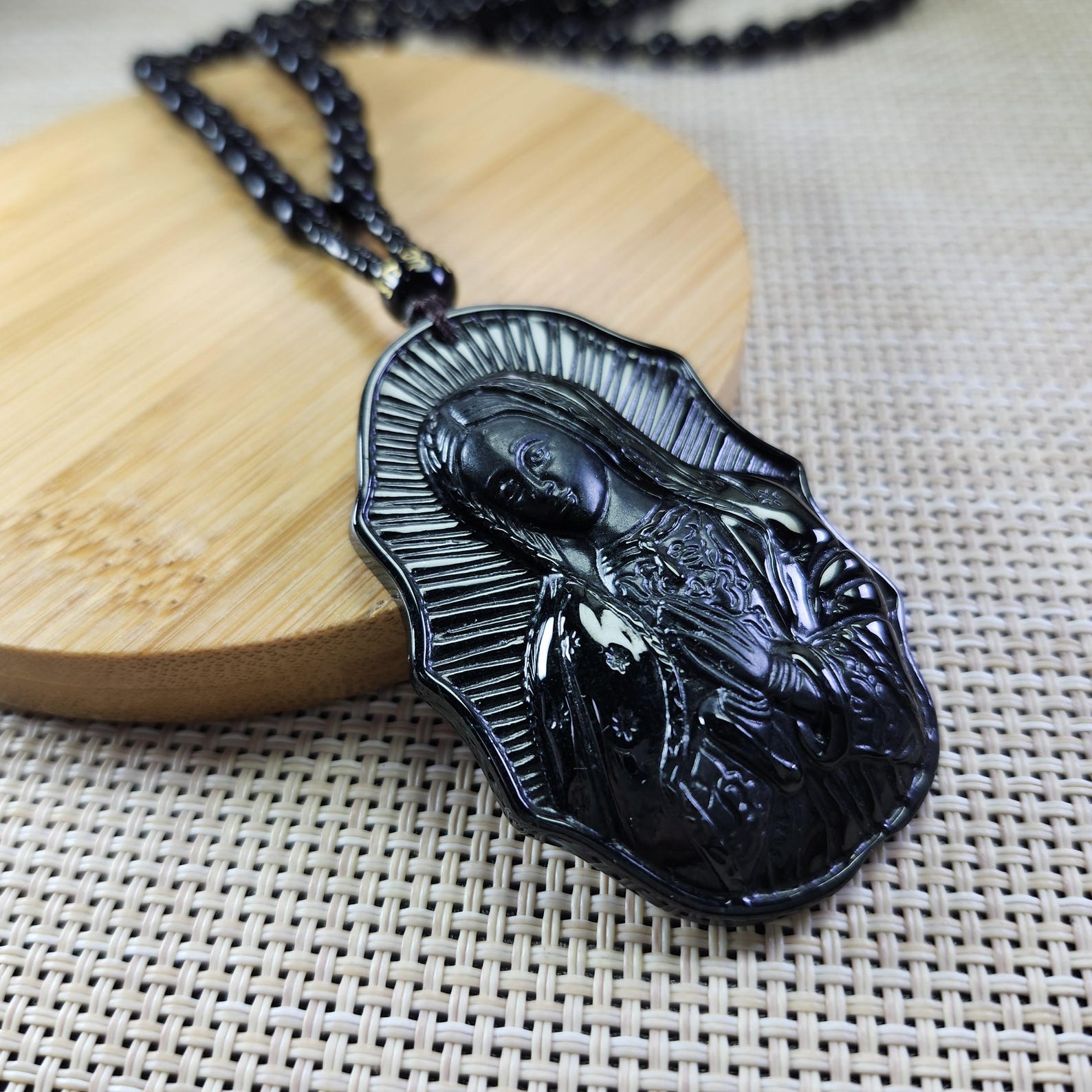 Virgin Mary Well Crafted Untreated Natural Black Jadeite Jade Pendant ...