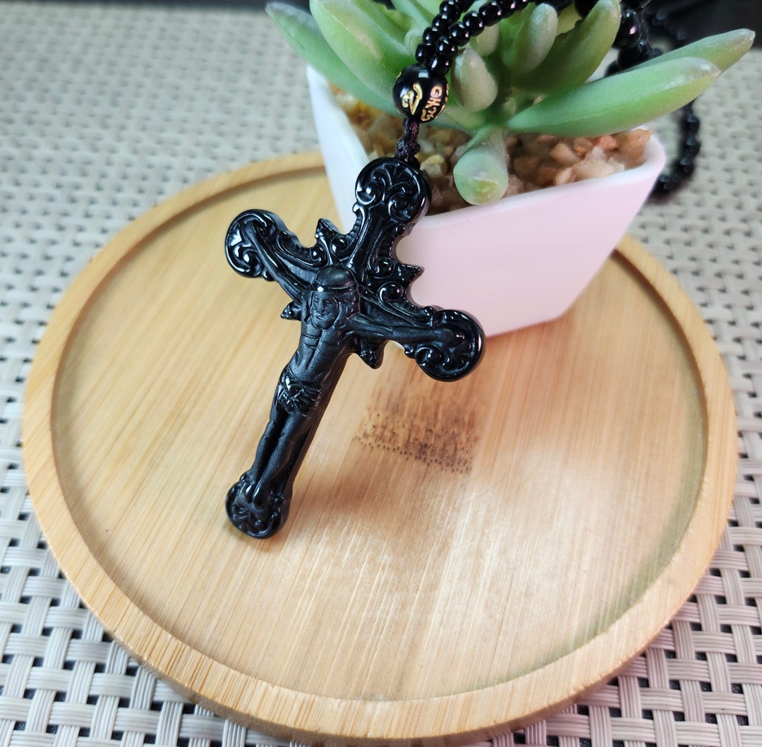 Black Jade Jesus Cross Well Crafted Natural Jadeite Pendant With Agate ...
